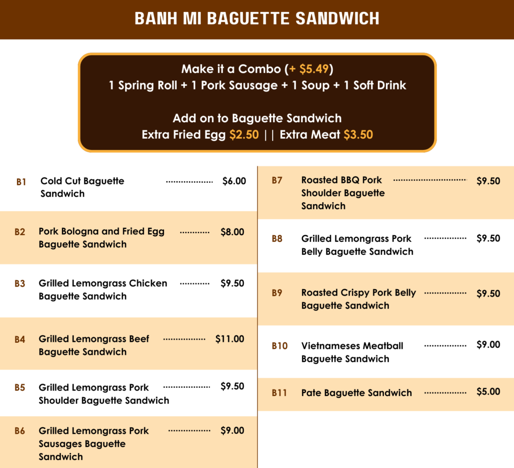 Menu – Banh Mi House Markham